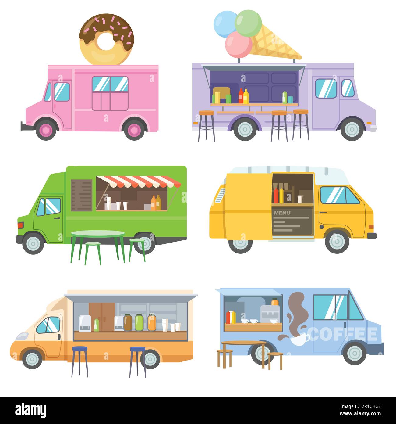 Set of foodtrucks cartoon vector illustration Stock Vector Image & Art ...