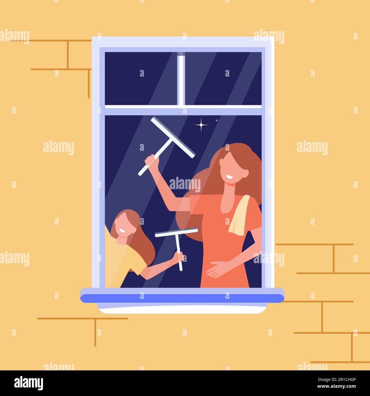 Mom and kid cleaning window Stock Vector Image & Art - Alamy