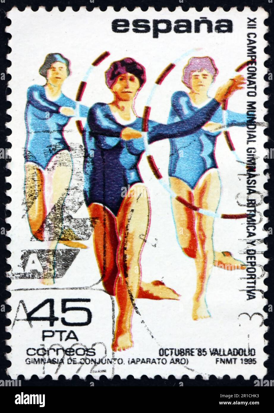 SPAIN - CIRCA 1985: a stamp printed in Spain shows hoop exercise, 12th ...
