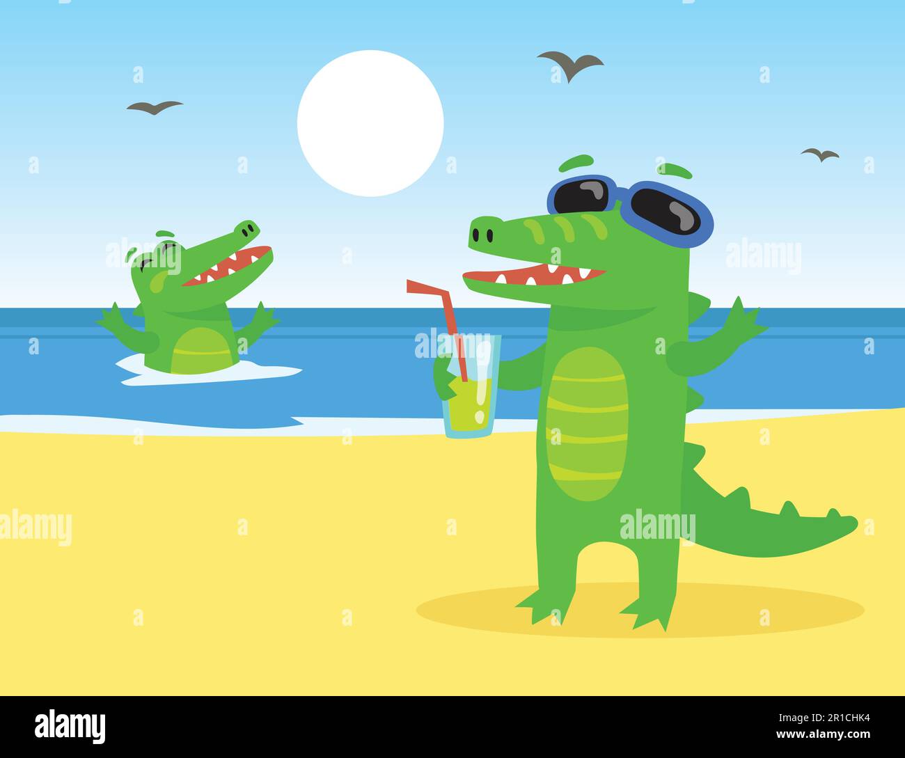 Tourists crocodiles swimming, drinking beverage on sea beach Stock ...