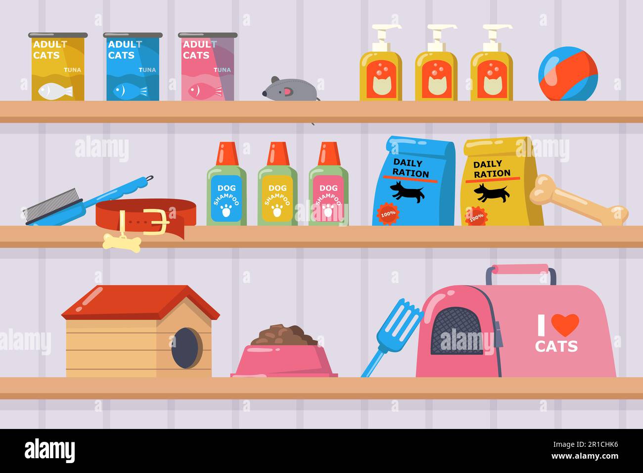 Shelves with goods in pet shop vector illustration Stock Vector Image ...