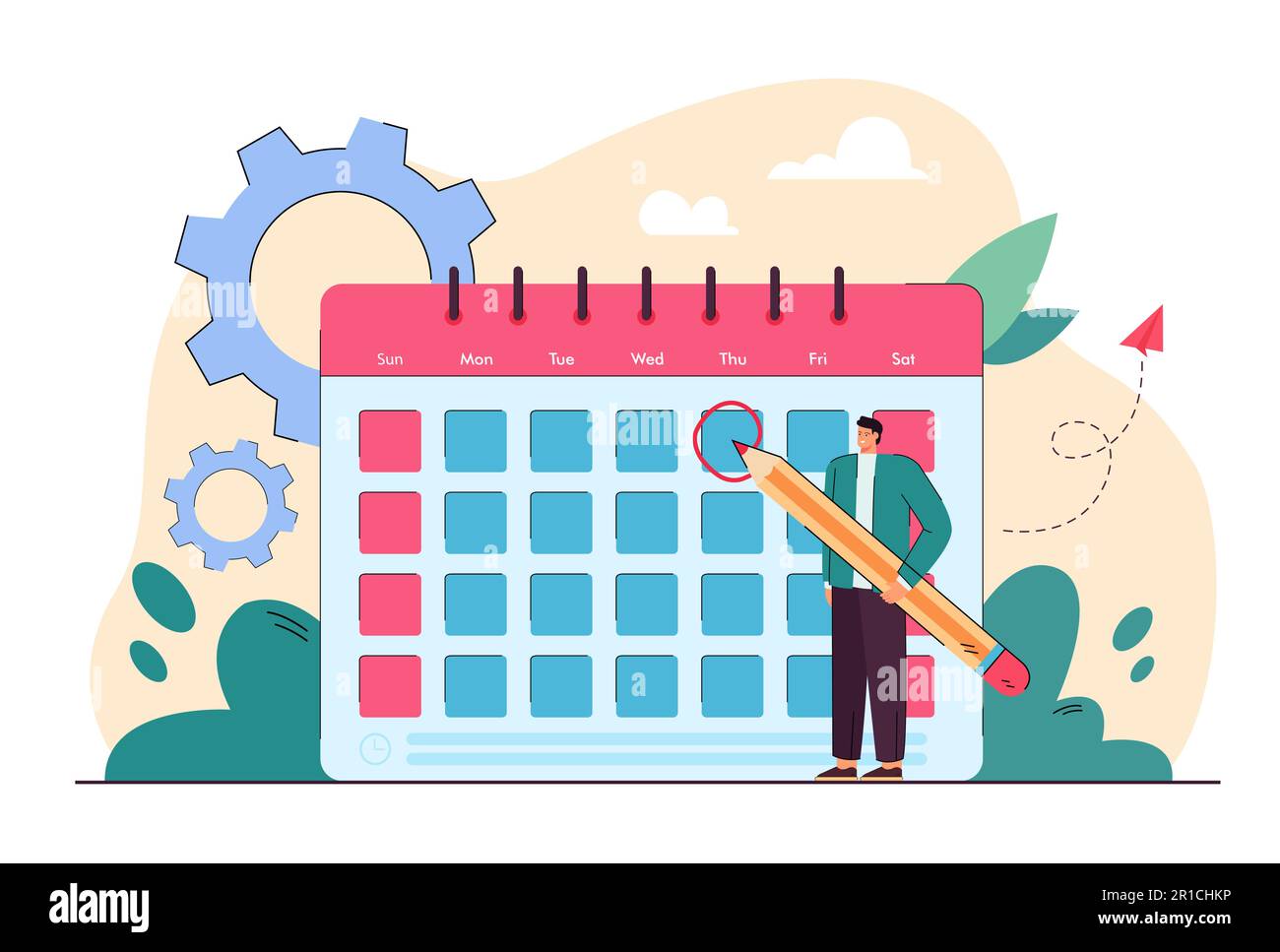 Tiny man in front of giant calendar cartoon vector illustration Stock ...