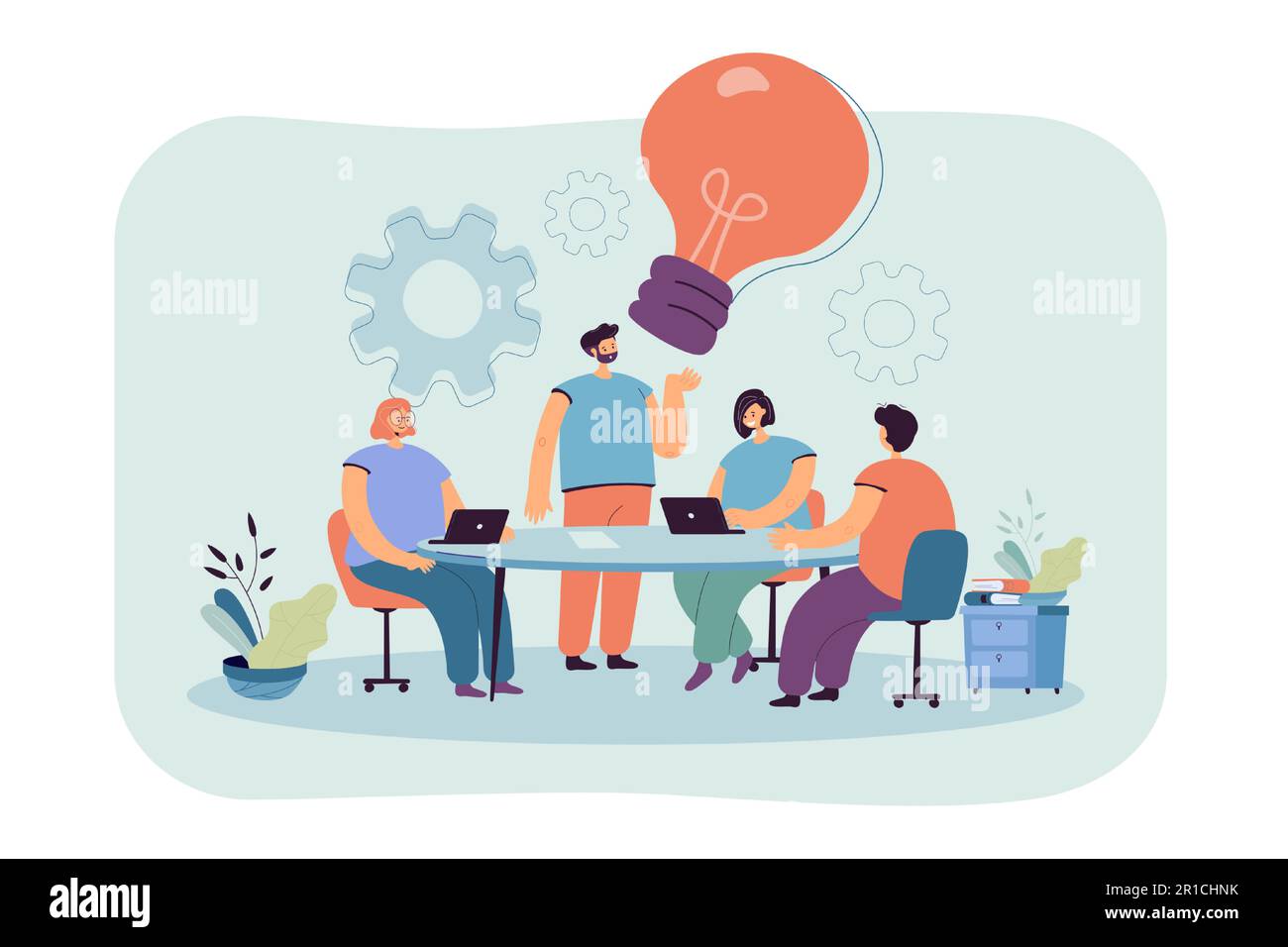 Company Team Brainstorming At Meeting Flat Vector Illustration Stock Vector Image And Art Alamy