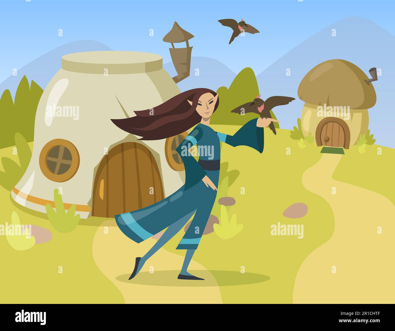Cartoon female elf character flat vector illustration Stock Vector ...
