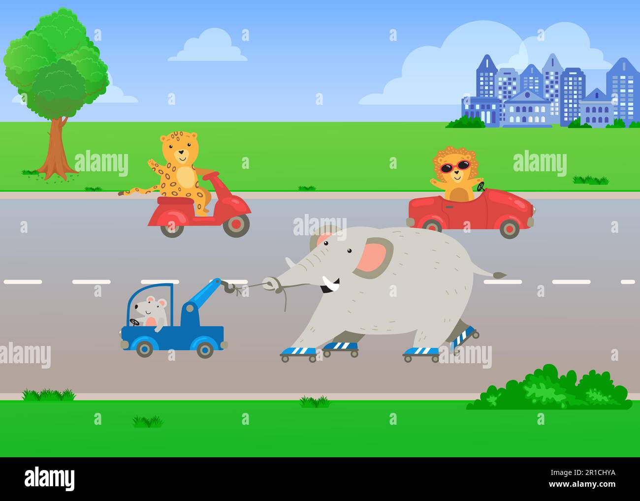 Cute cartoon cat flying helicopter over autumn landscape Stock Vector ...