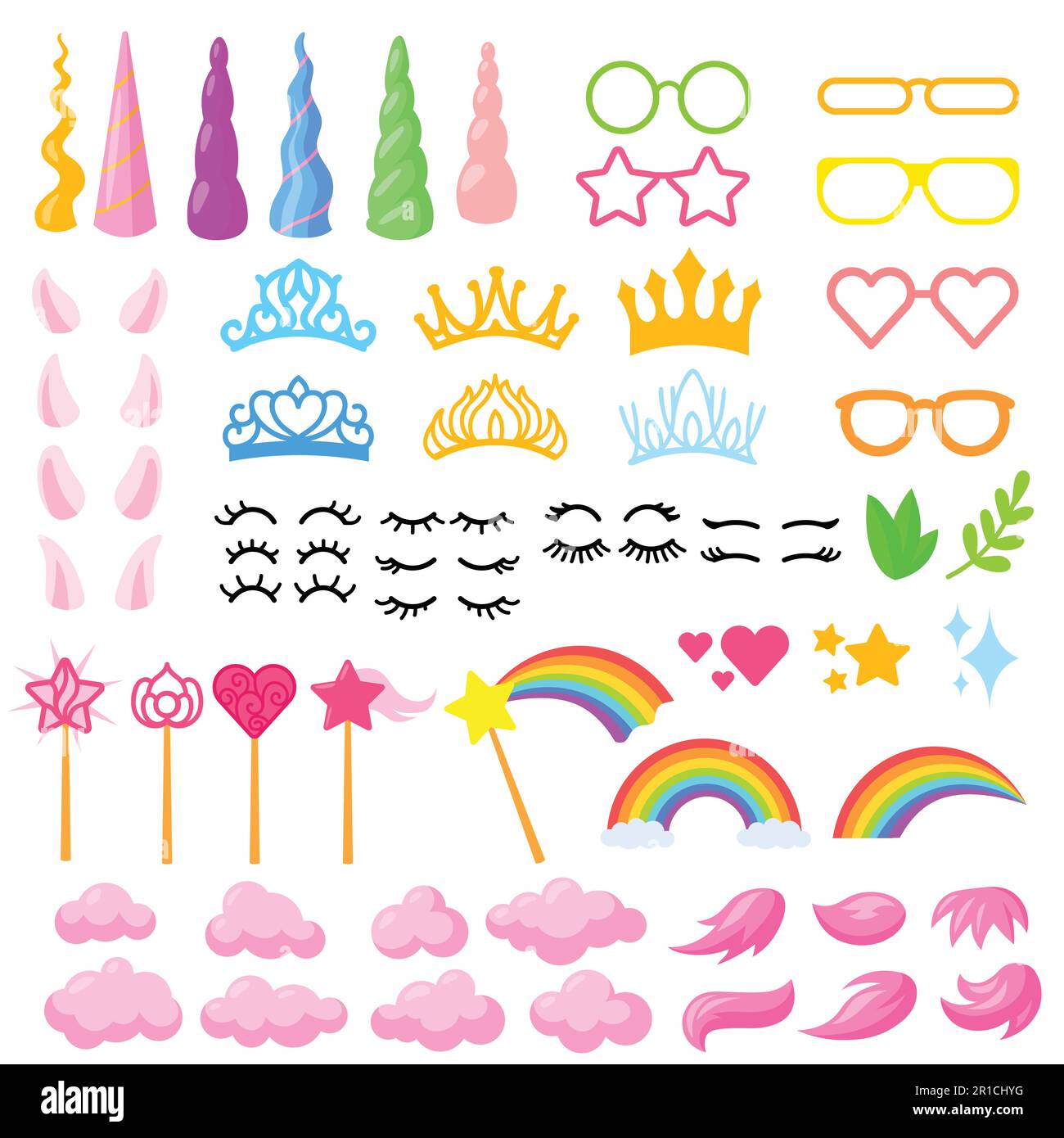 Cartoon unicorn elements vector illustrations set Stock Vector Image ...