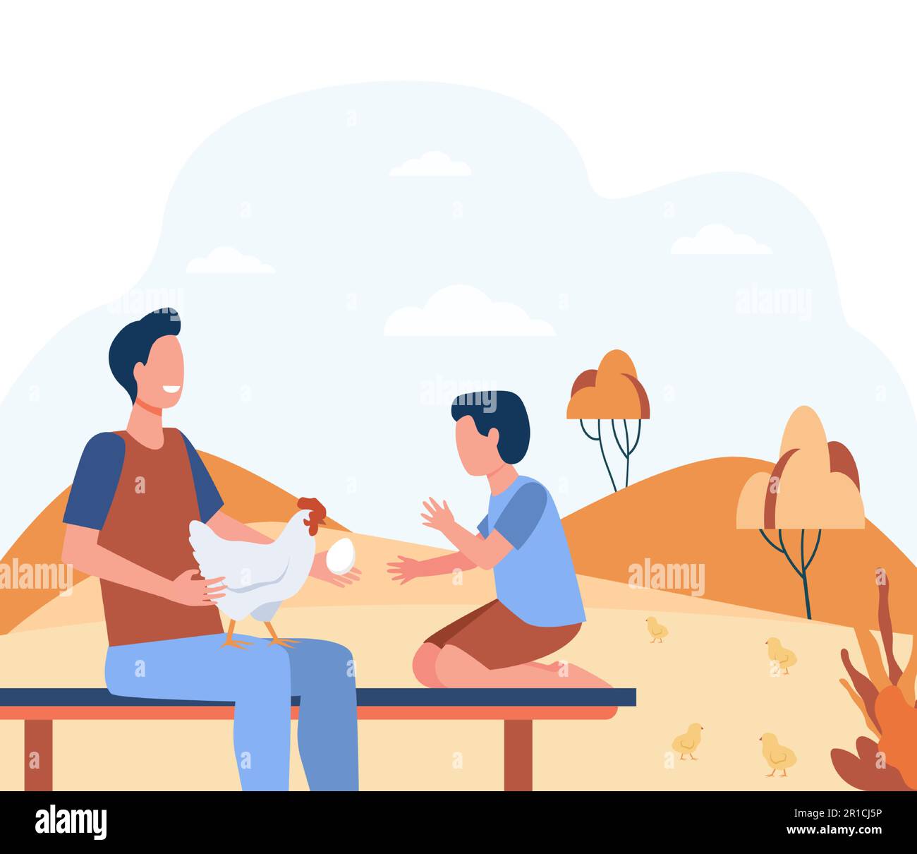 Cartoon father and son characters with hen and egg Stock Vector Image ...