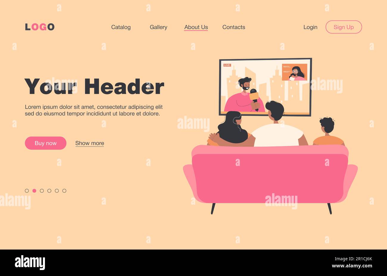 Happy family with kid sitting on sofa and watching news Stock Vector Image & Art - Alamy