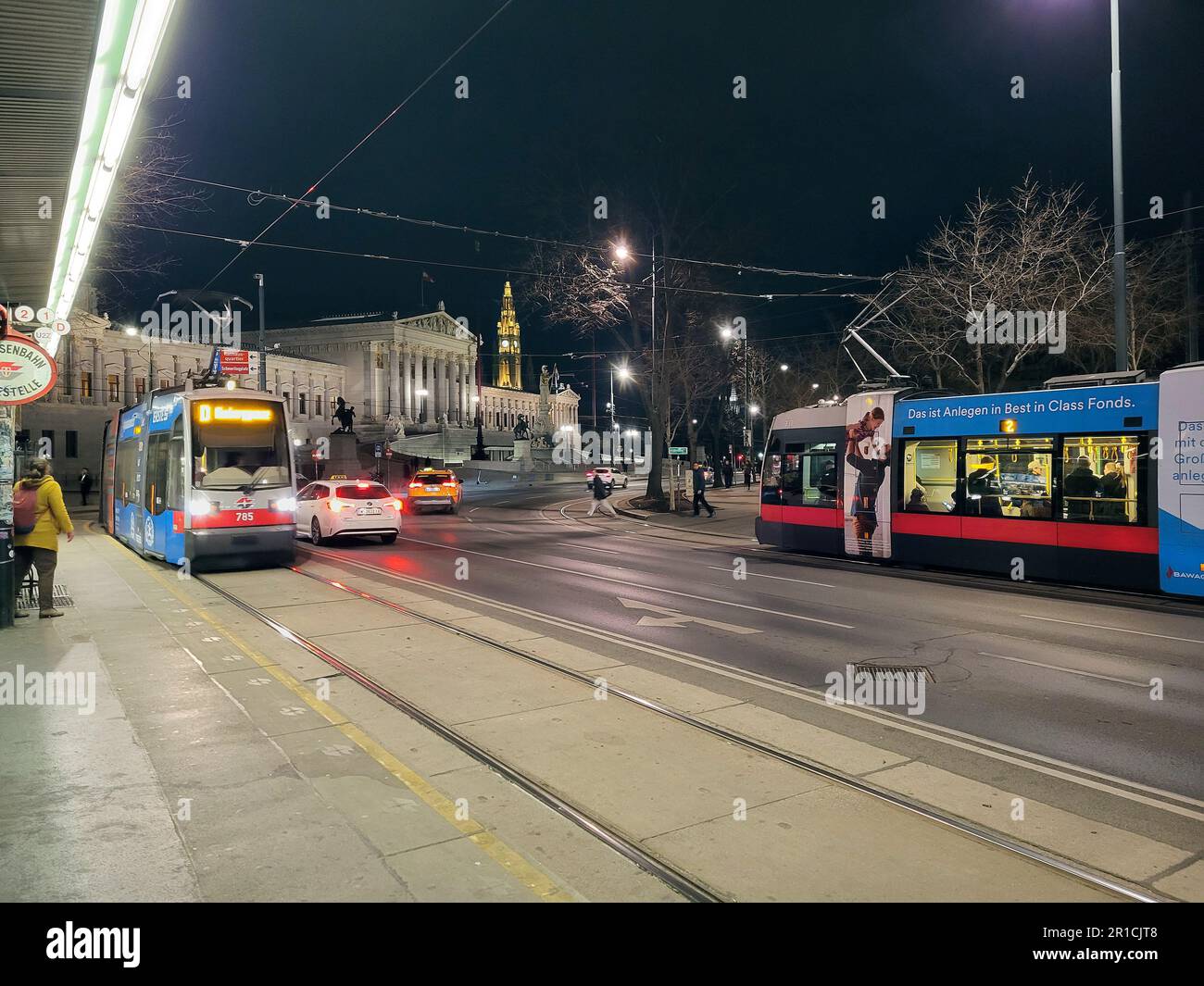 Vienna, Austria - March 20, 2023: Tram and station with parliament of ...