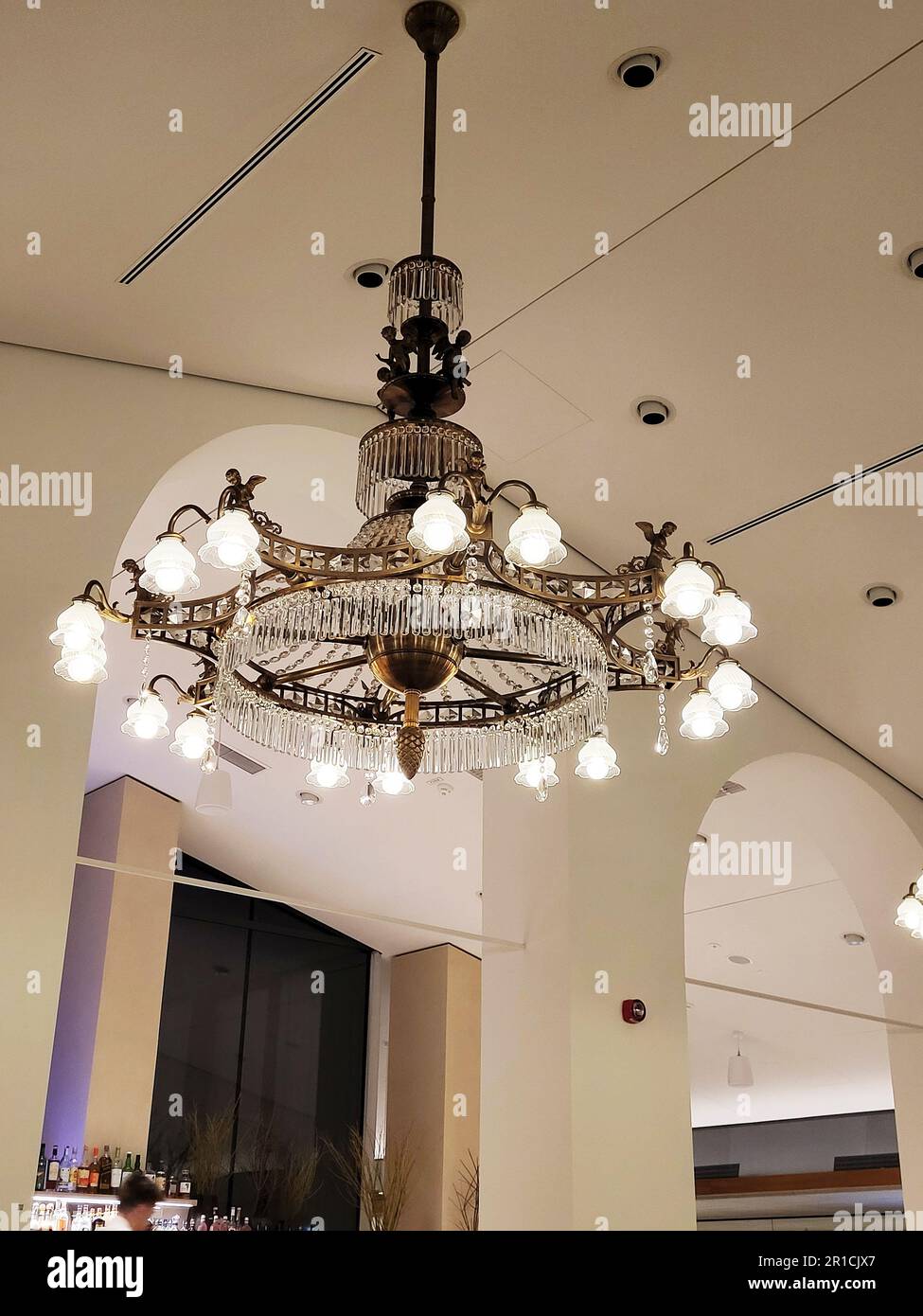 Vienna, Austria - March 20, 2023: artistic old chandelier in the newly ...