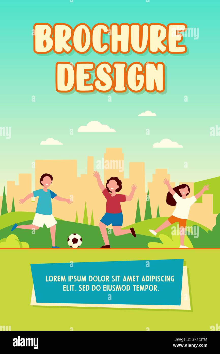 Happy active children playing football outdoors Stock Vector Image ...