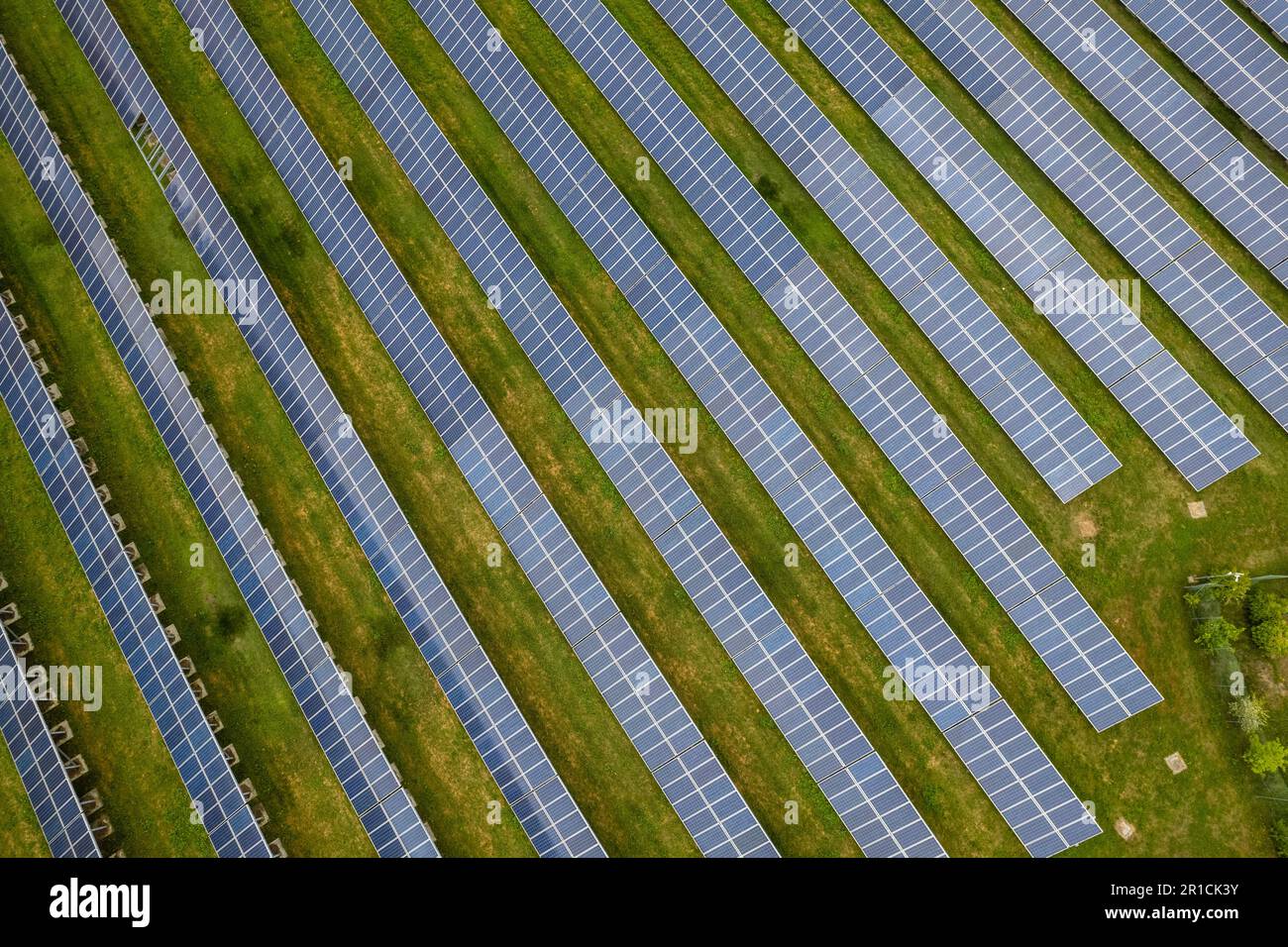 Renewable energy. Aerial shot drones fly over a photovoltaic power ...