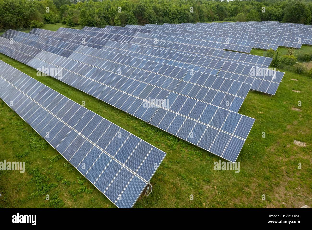 Renewable energy. Aerial shot drones fly over a photovoltaic power ...