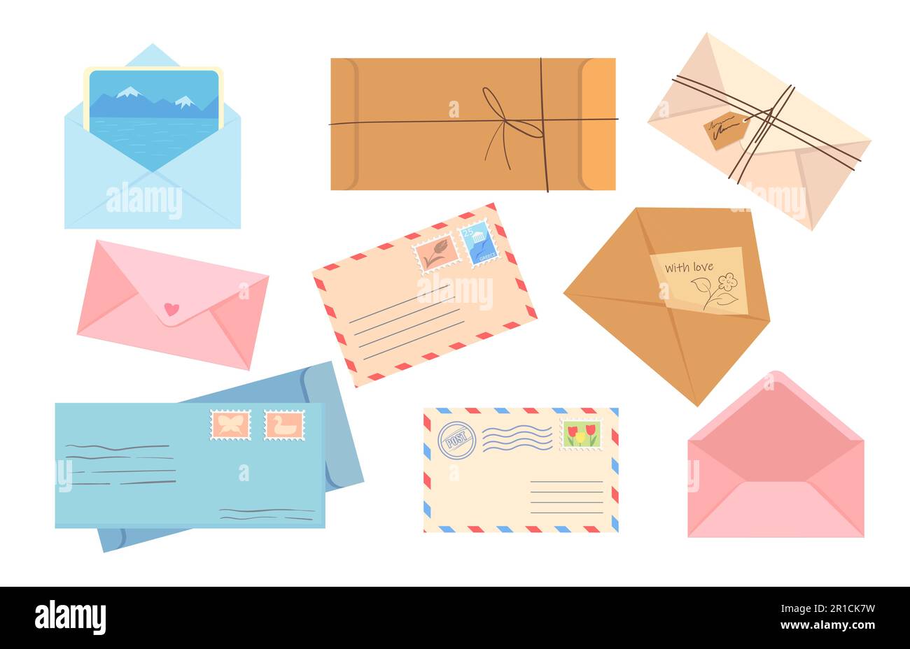 Stylish collection of different envelopes flat pictures Stock Vector ...
