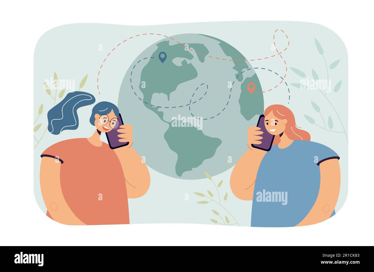 Friends from different continents talking on phone Stock Vector Image ...