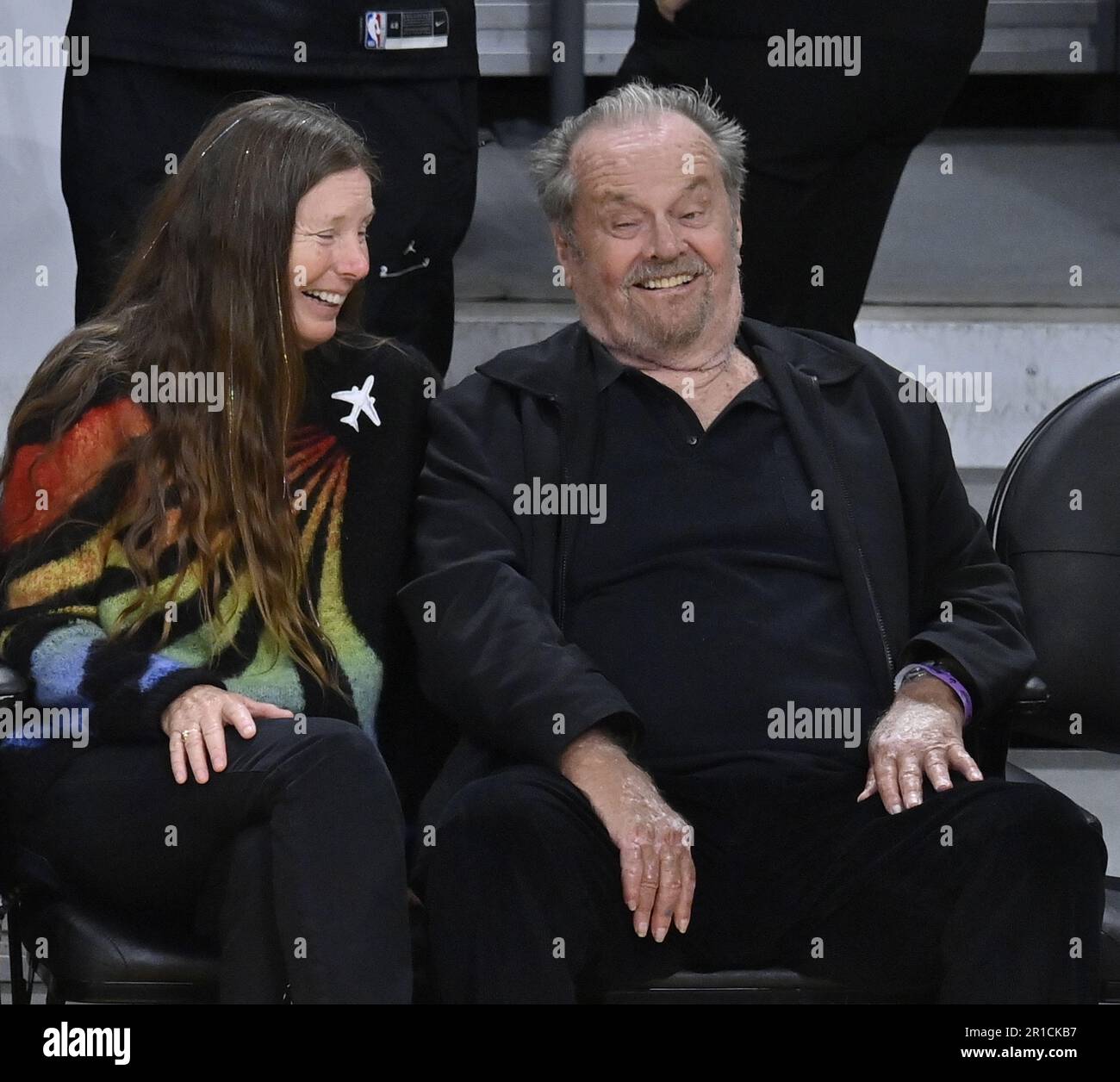 Paige Hannah and Jack Nicholson sit sit court side as they attend Game ...