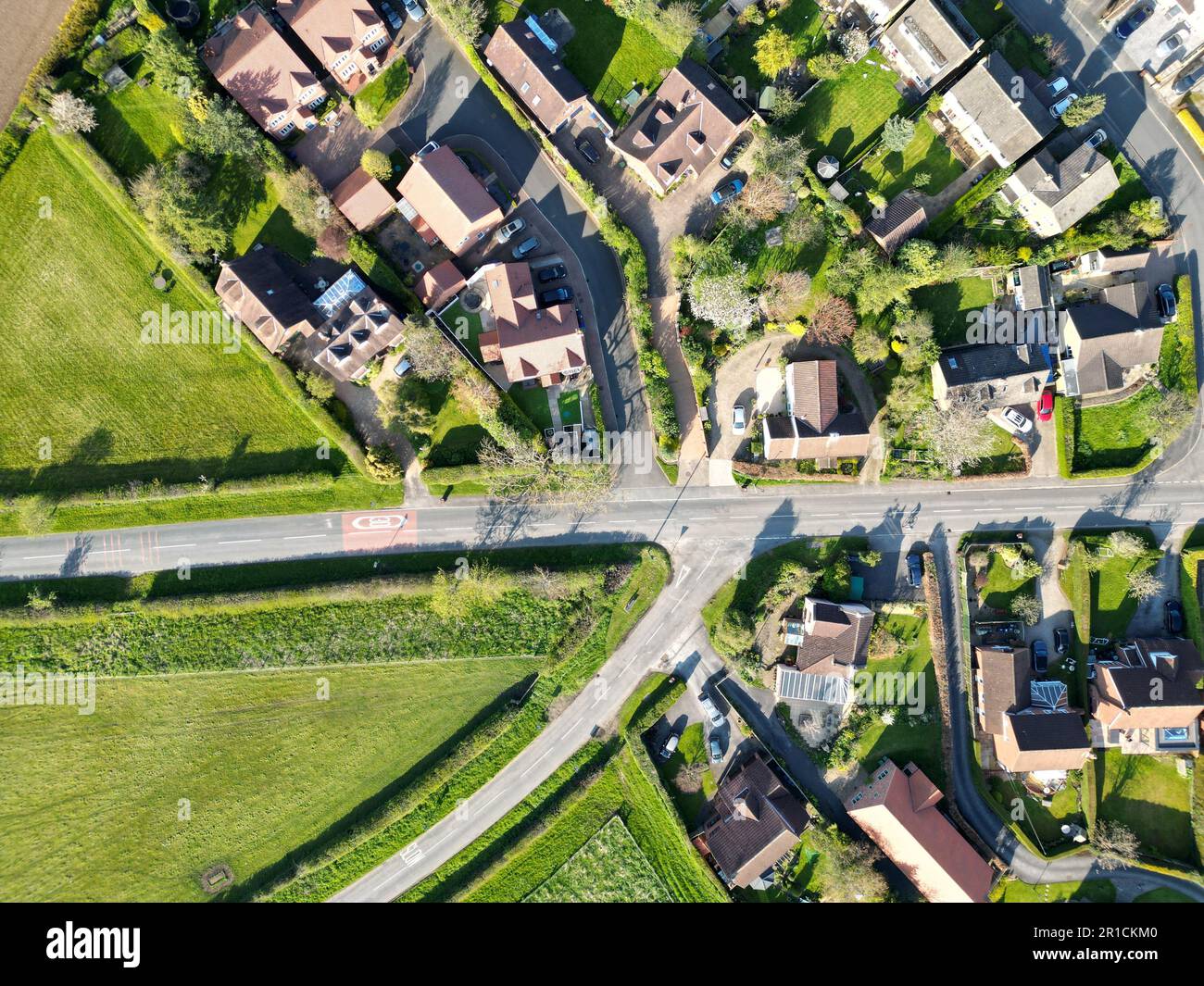 Aerial view of the Appleton Roebuck village with neatly manicured lawns ...