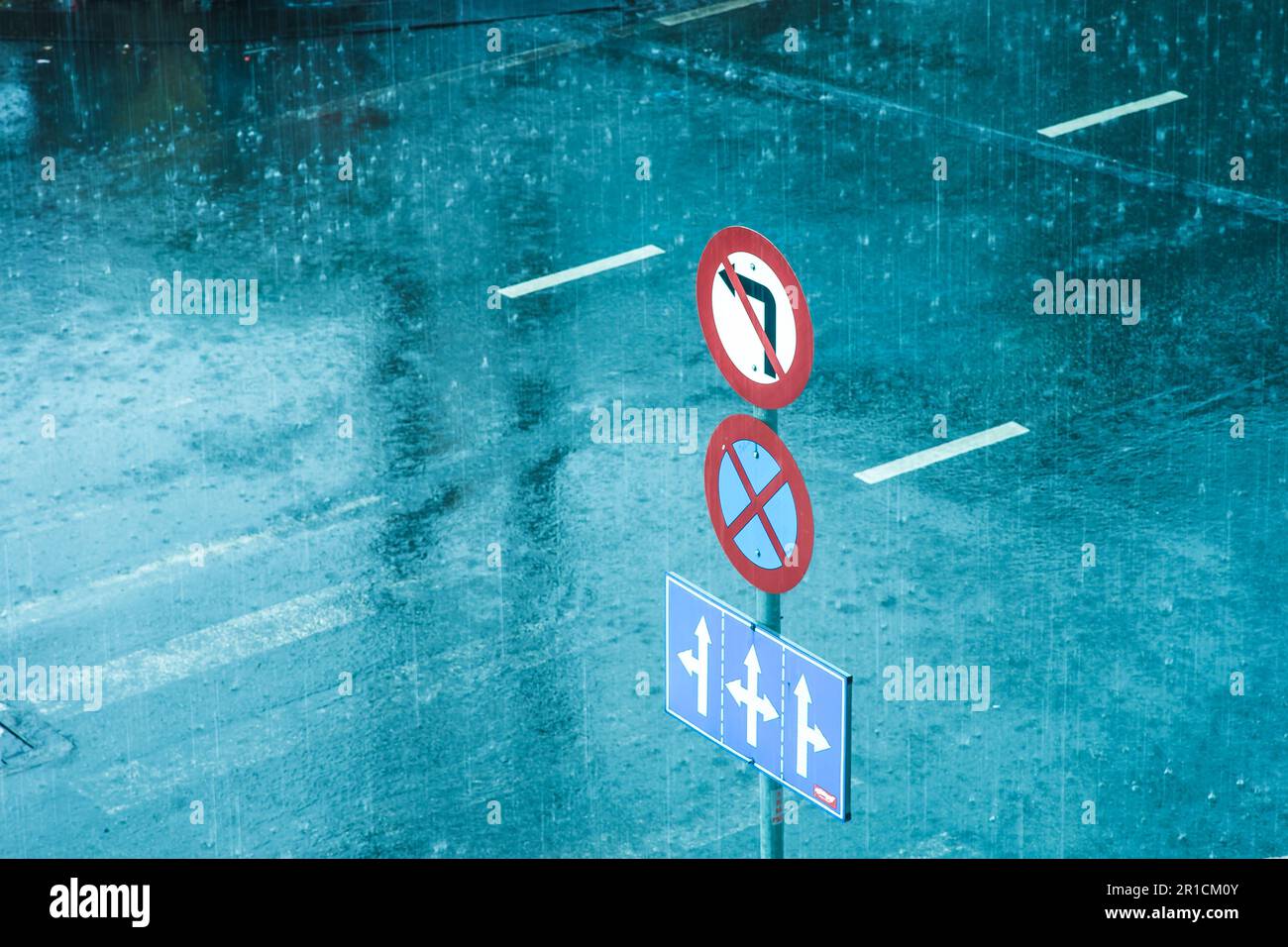 Traffic signs say it is forbidden to turn right, not to turn left Stock ...