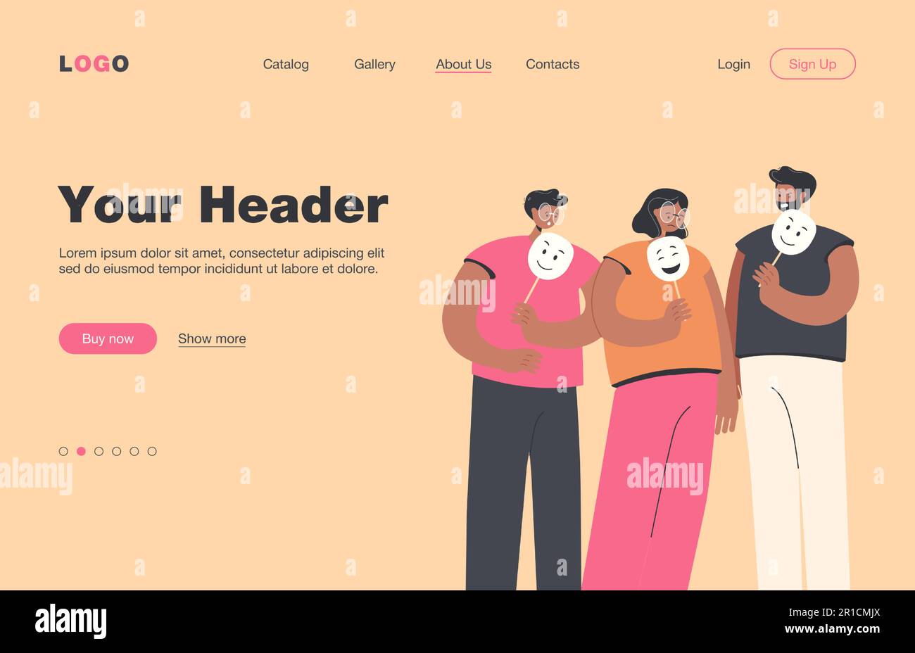 Depressed and angry people holding masks with happy faces Stock Vector ...