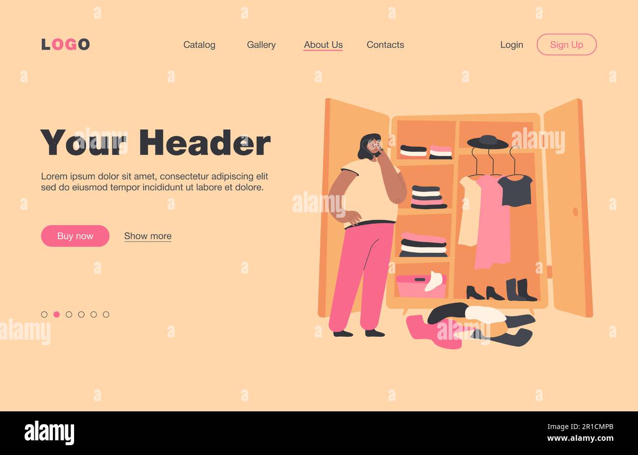 Thoughtful woman choosing clothes in wardrobe Stock Vector Image & Art ...