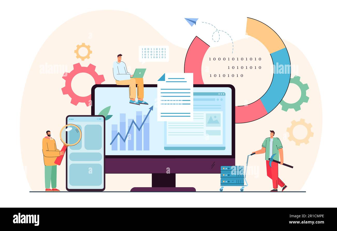 Tiny programmers in analysis process of data Stock Vector Image & Art - Alamy