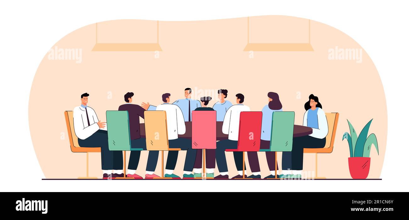 Business people or politicians sitting around table in boardroom Stock ...