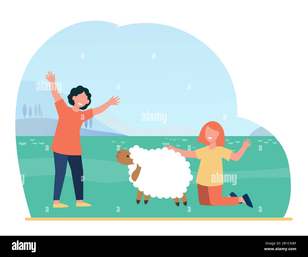Farmers Man And Woman People Taking Care Of Sheep At Farm Stock Vector Image And Art Alamy