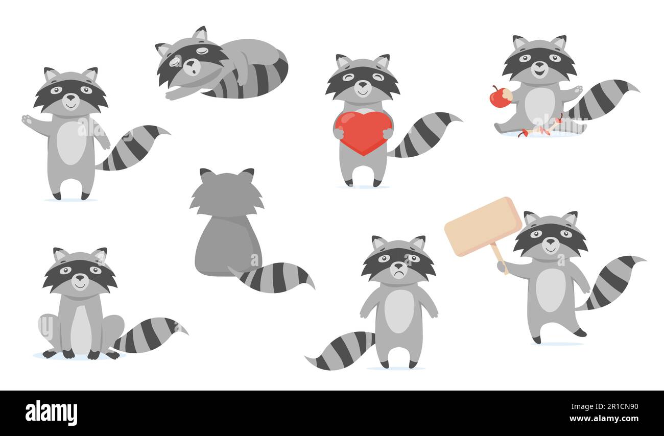 Funny raccoon flat pictures set for web design Stock Vector Image & Art ...