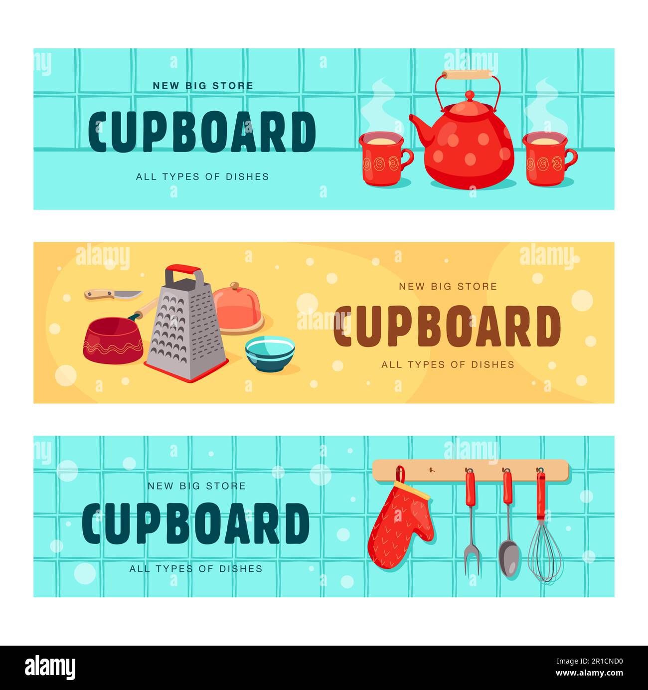 Creative banner designs with dishes for cupboard Stock Vector Image ...