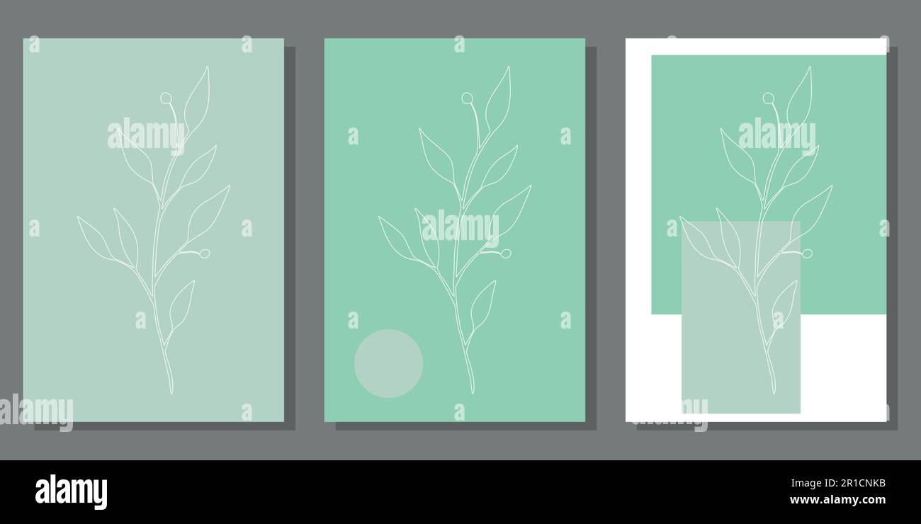 Set of creative minimalist paintings with botanical elements and shapes ...