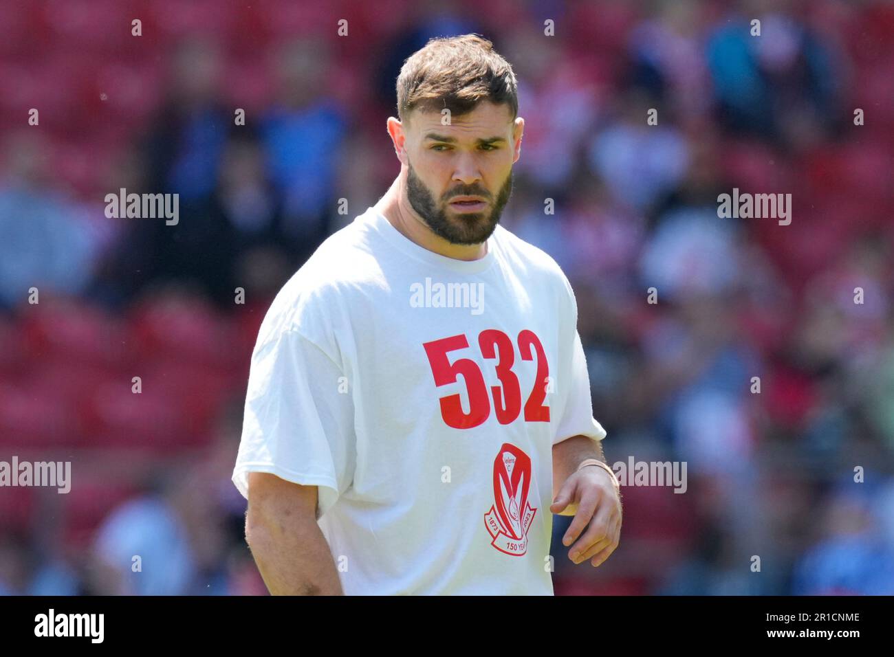 St Helens, UK. 13th May, 2023. Alex Walmsley #8 of St. Helens wears a t ...