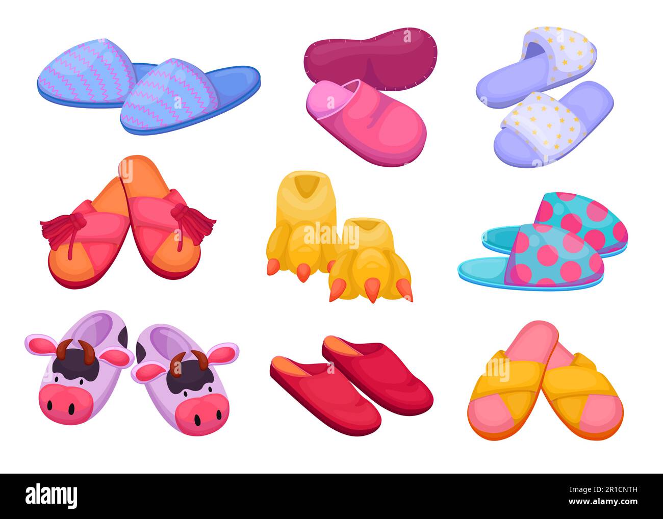 Different slippers for kids and adults vector illustrations set Stock ...