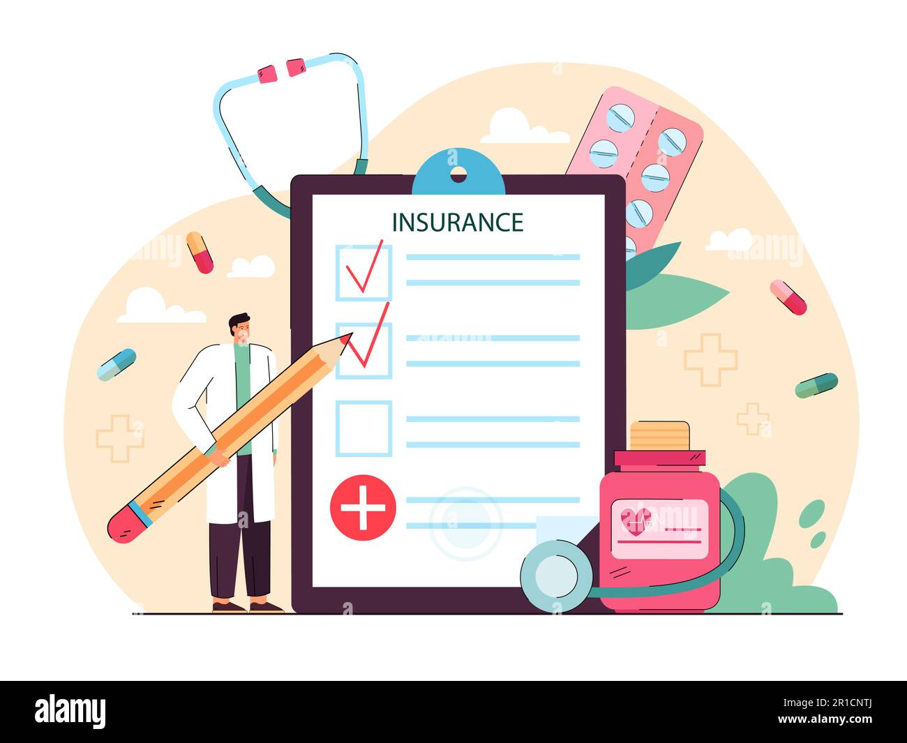 Tiny doctor giving health insurance Stock Vector Image & Art - Alamy
