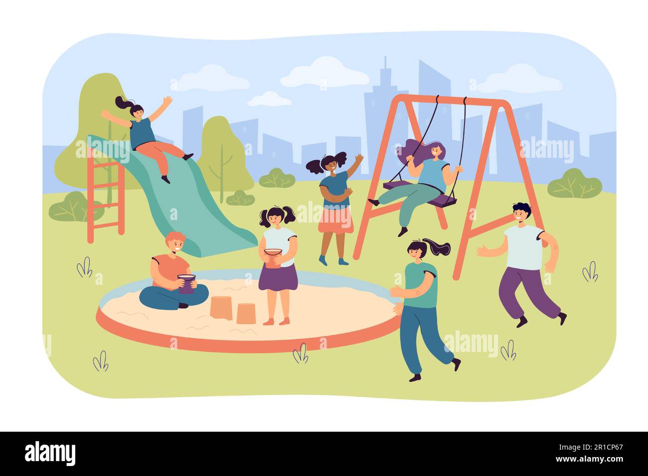Cute children having fun on playground Stock Vector Image & Art - Alamy