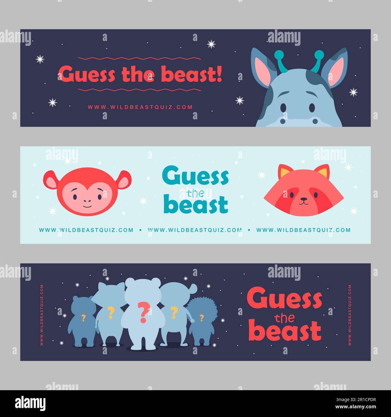 Guessing beast banners set cartoon vector illustration Stock Vector ...