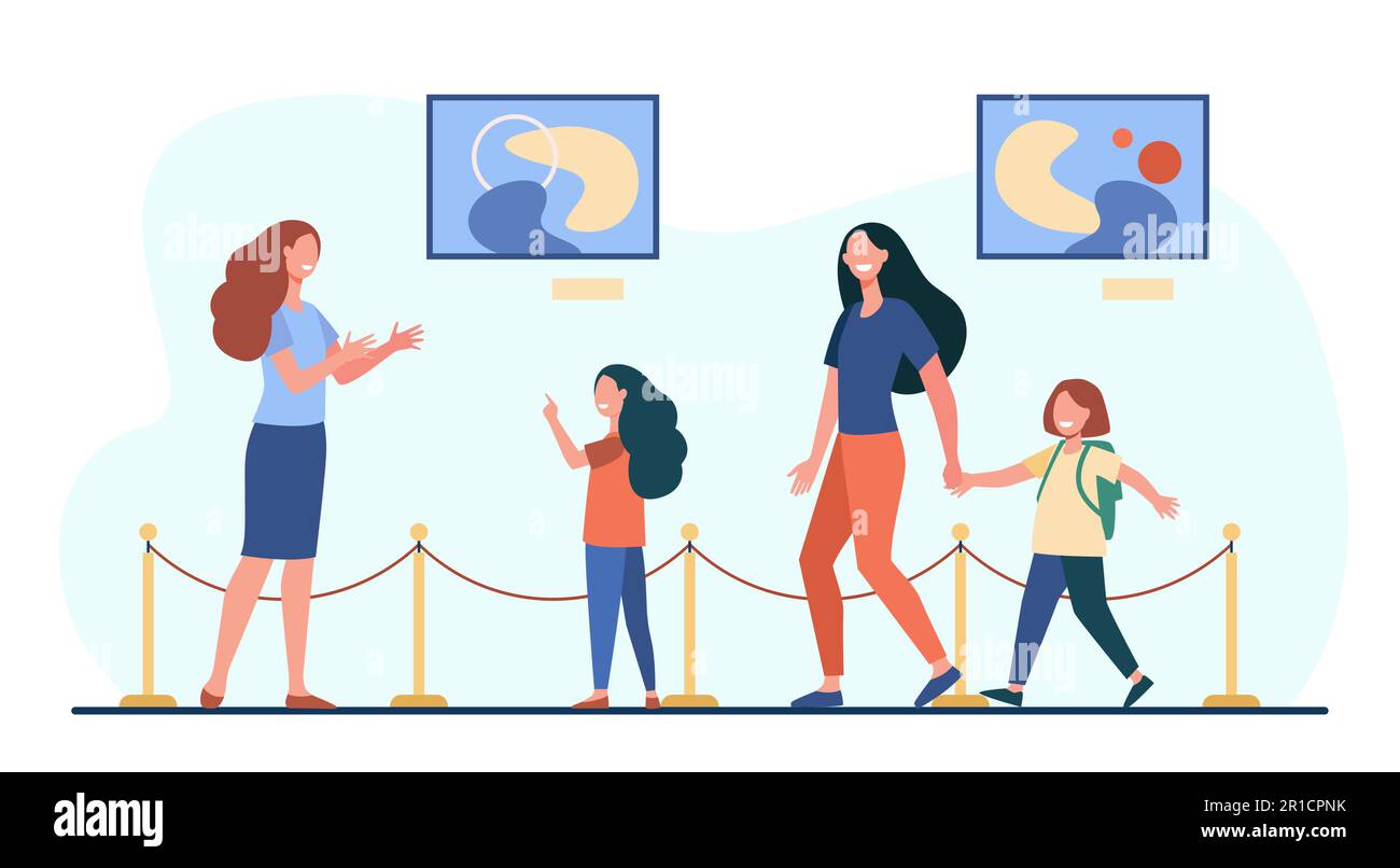 Mother and kids family visitors on excursion in art gallery Stock ...