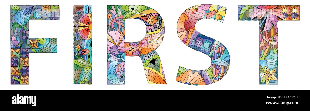 Hand-painted art design. Hand drawn illustration word FIRST for t-shirt ...