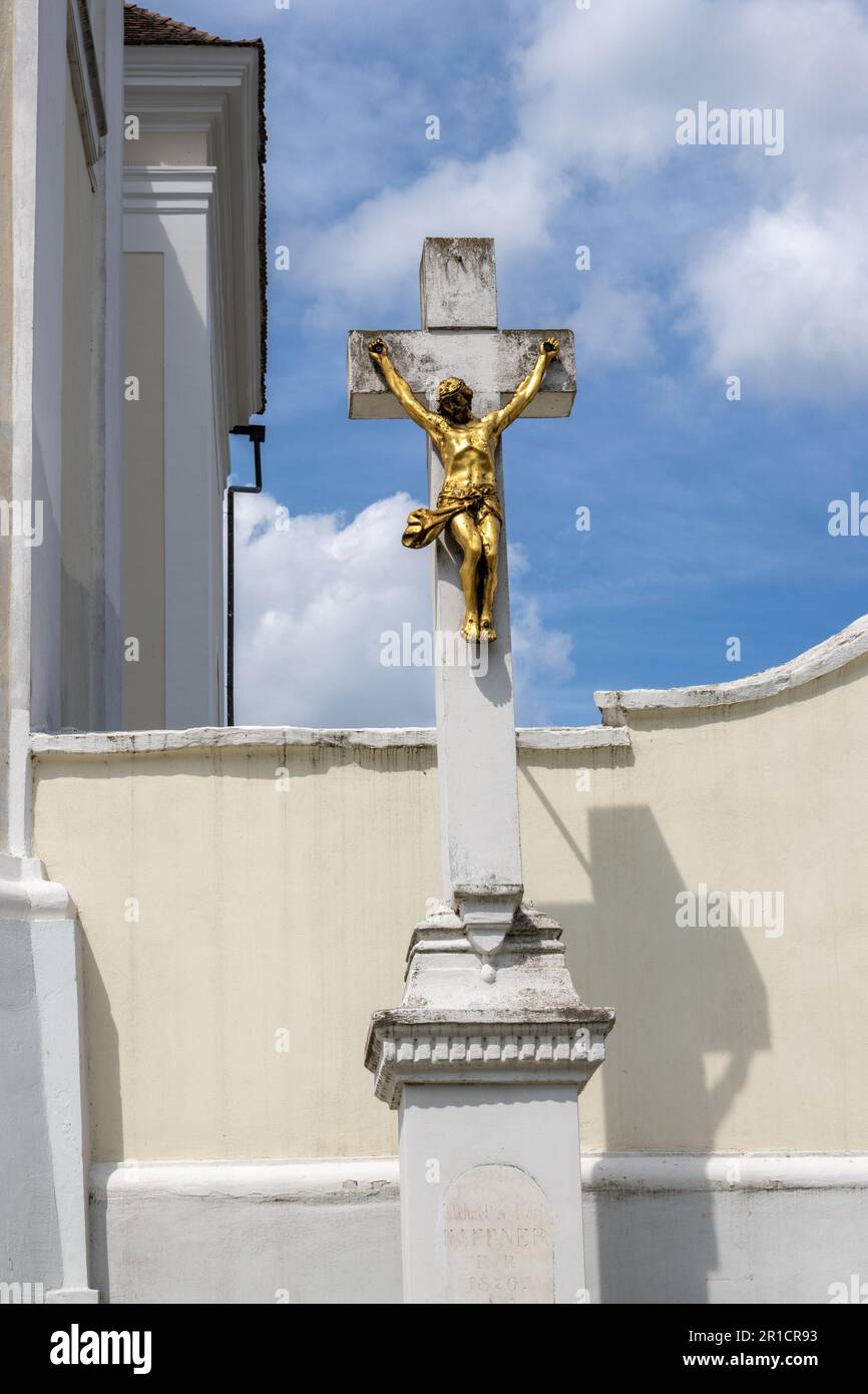 Side of the historical church of the Name of Virgin Mary. Golden Jesus ...