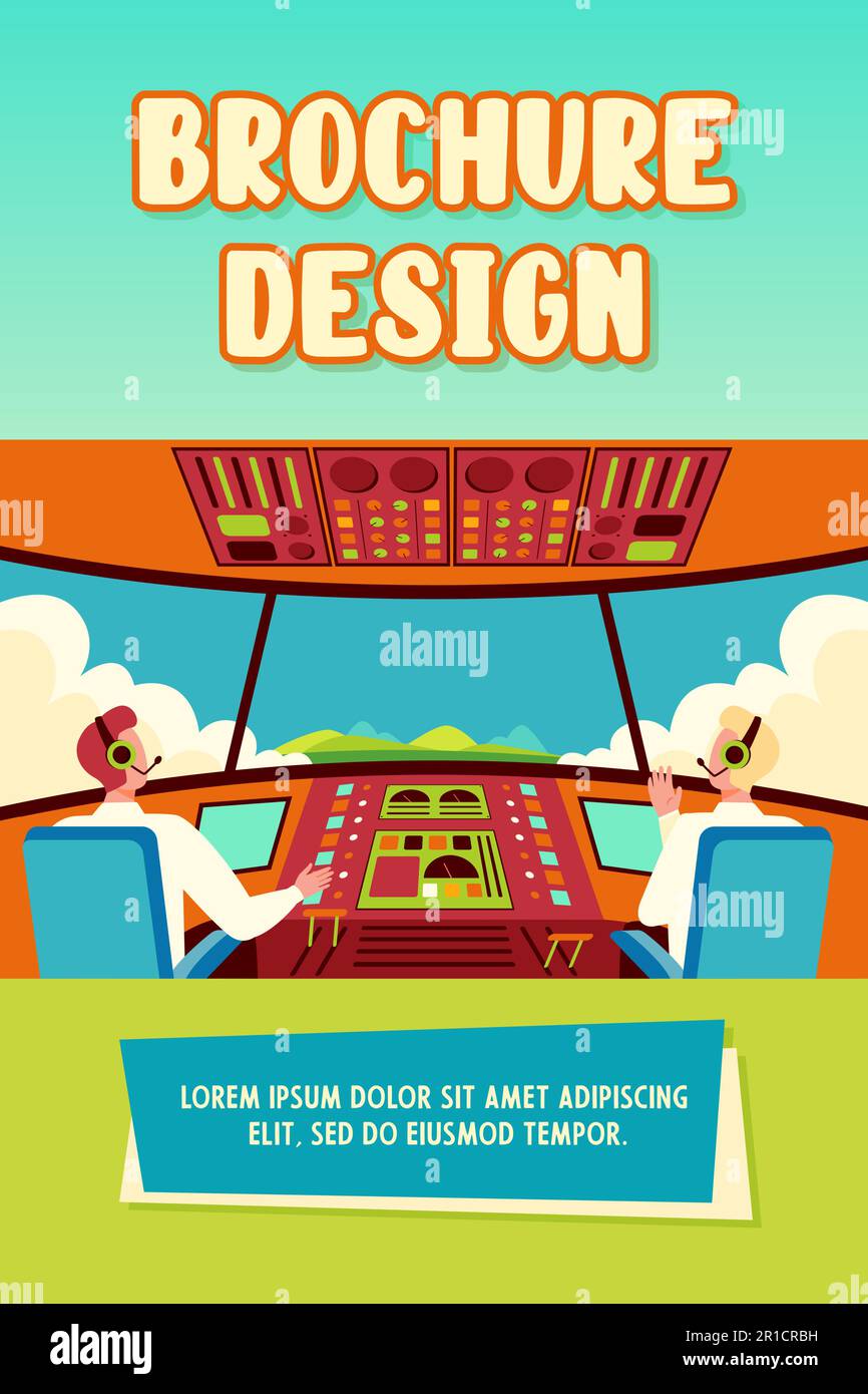 Colorful airplane cockpit isolated flat vector illustration Stock ...