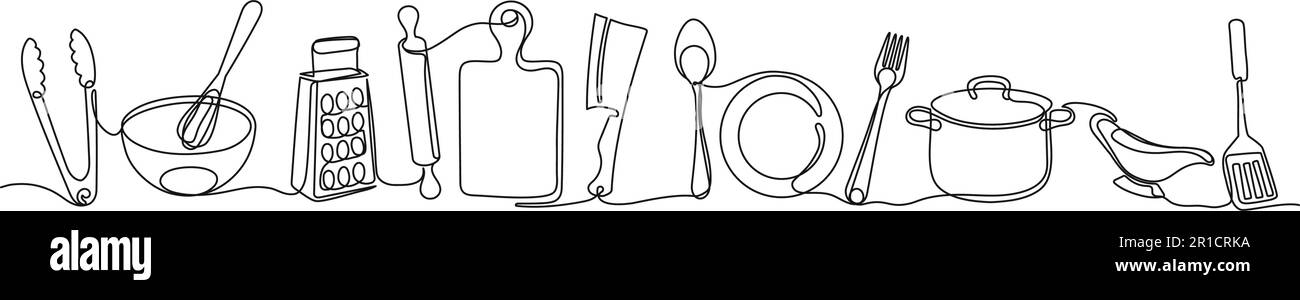 Continuous one line kitchen tools. Cooking utensil horizontal divider ...