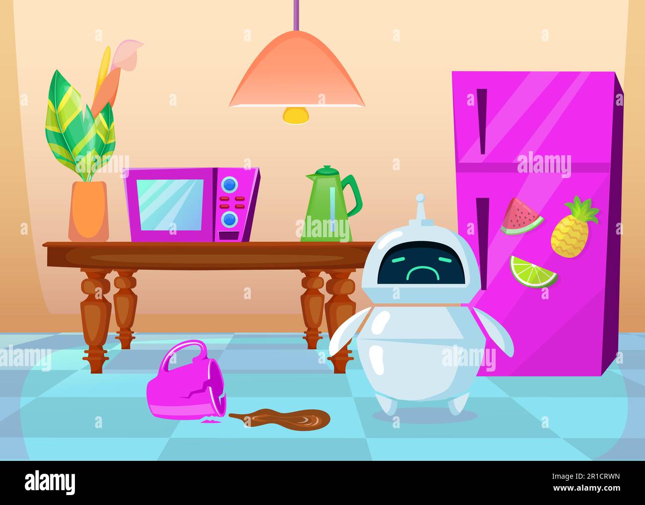 Cartoon cute chatbot upset about broken cup Stock Vector Image & Art ...
