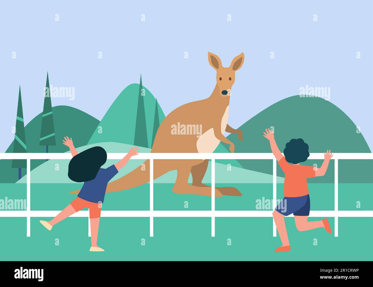 Cute children watching kangaroo in zoo Stock Vector Image & Art - Alamy