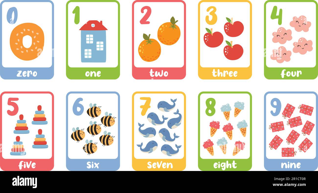 Vintage cartoon numbers cards. Educational children poster for teaching ...