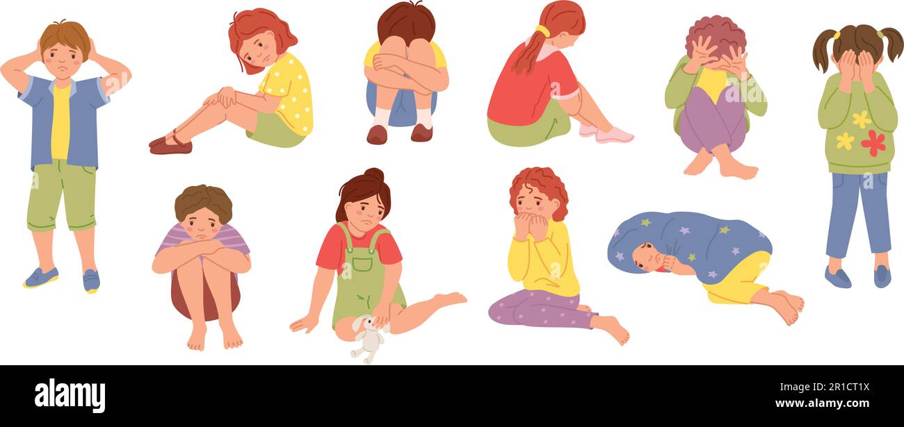 Kids suffering from anxiety. Sensitive, scared and sad children, mental ...