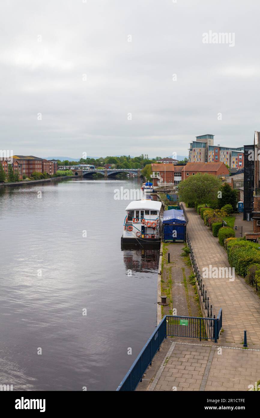 A view along the River Tees in the town centre at Stockton on Tees ...