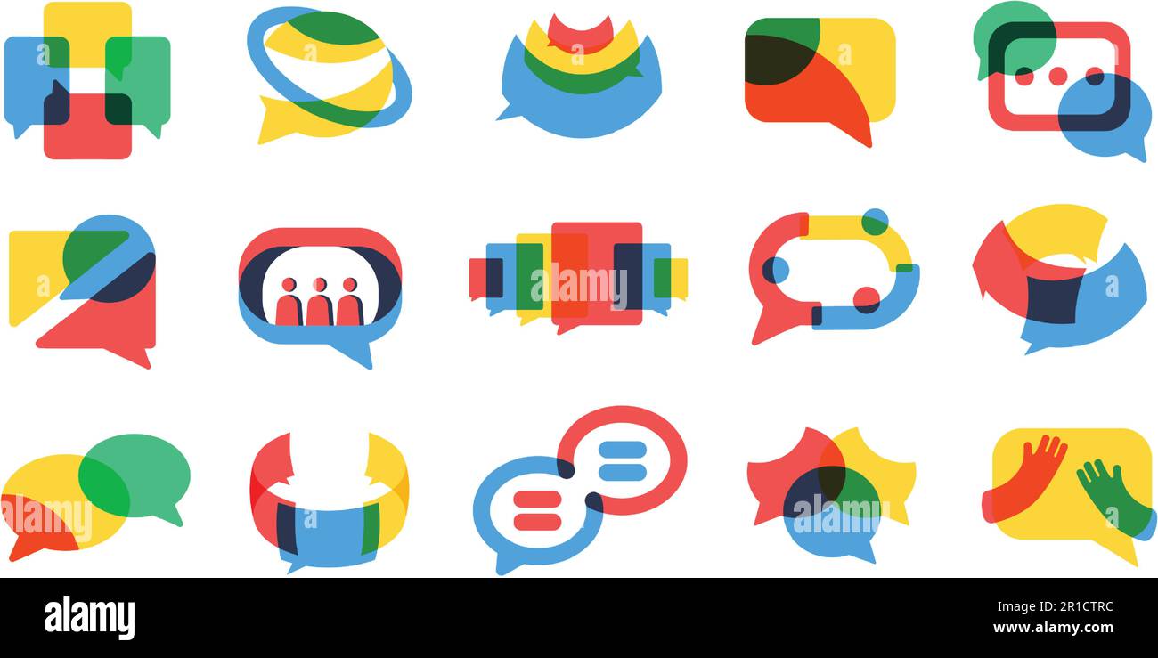 Global communication symbols. Chat color overlay, speech bubbles and online support vector icons ...