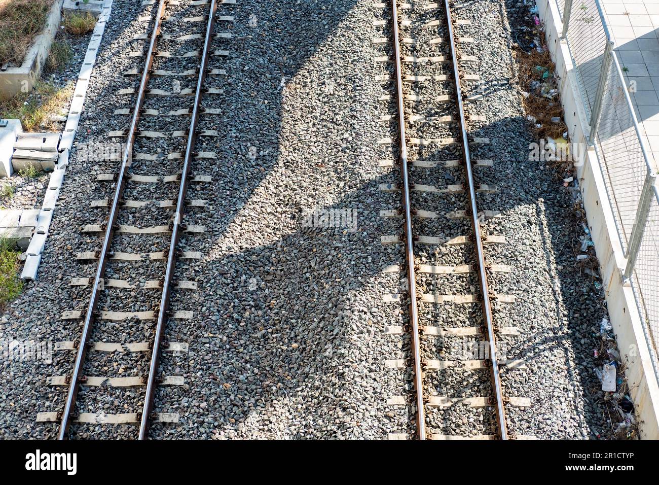 Railway at the train station, top view Stock Photo - Alamy