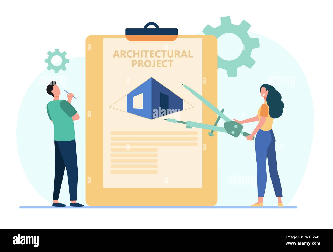 Cartoon tiny architects and giant architectural project Stock Vector ...