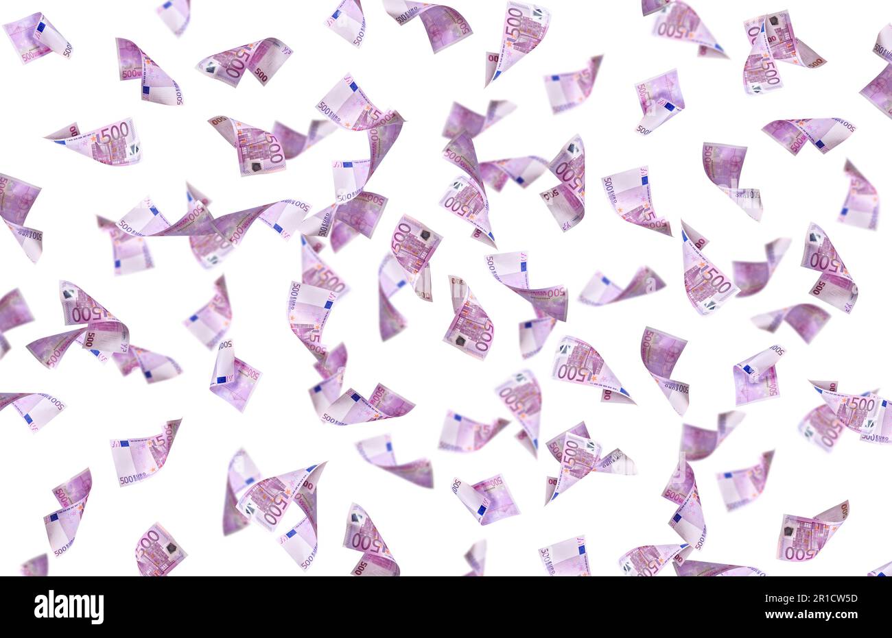 flying many euro banknote on white background Stock Photo - Alamy
