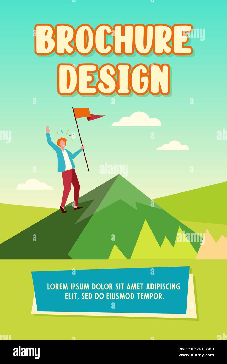 Happy character climbing mountain and holding flag Stock Vector Image ...